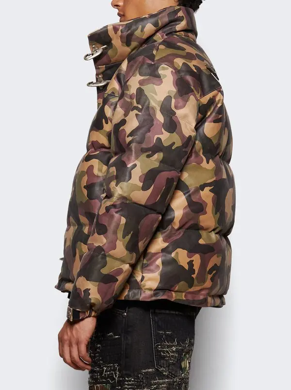 THUG CLUB Camo Leather Puffer Jacket