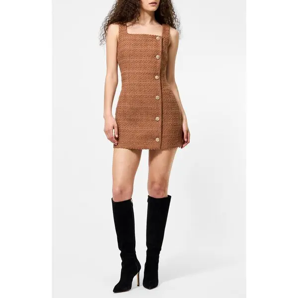 French Connection Structured Tweed Square Neck Mini Dress