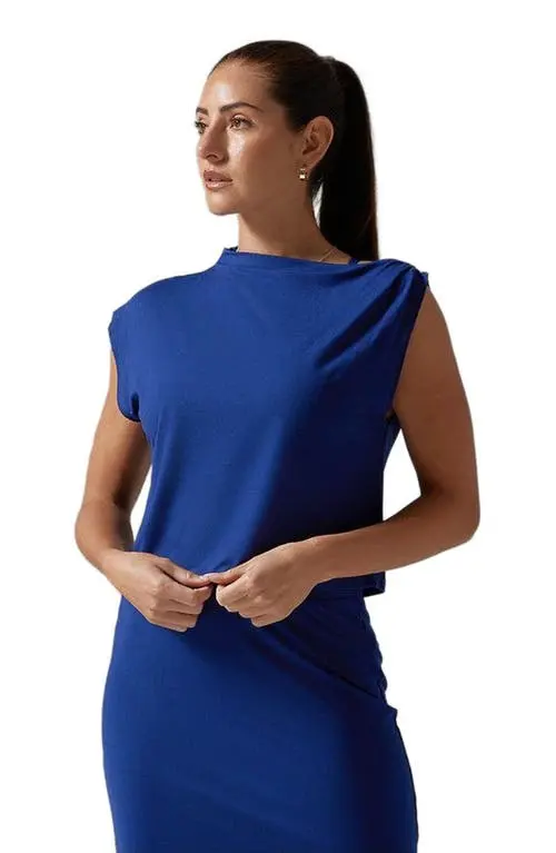TAVI Brushed Knit Asymmetrical Tee - Deep Navy