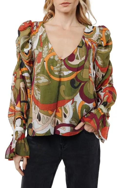 CIEBON Kysandra Abstract Print V-neck Top