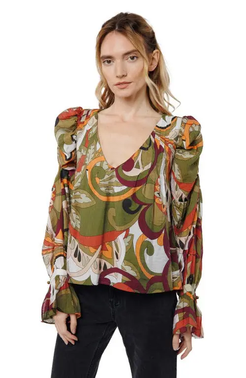 CIEBON Kysandra Abstract Print V-neck Top