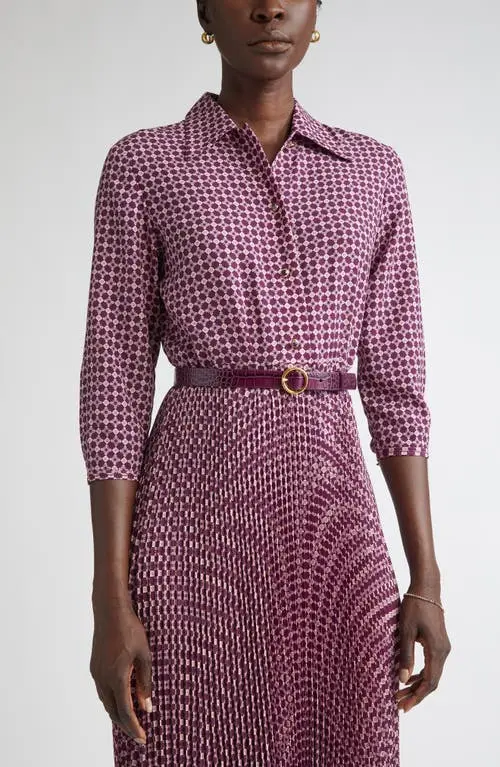 St. John Printed Pleated Shirtdress