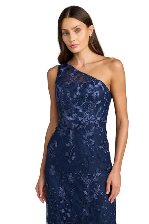 Mac Duggal One Shoulder Lace Embroidered Gown - Midnight Multi