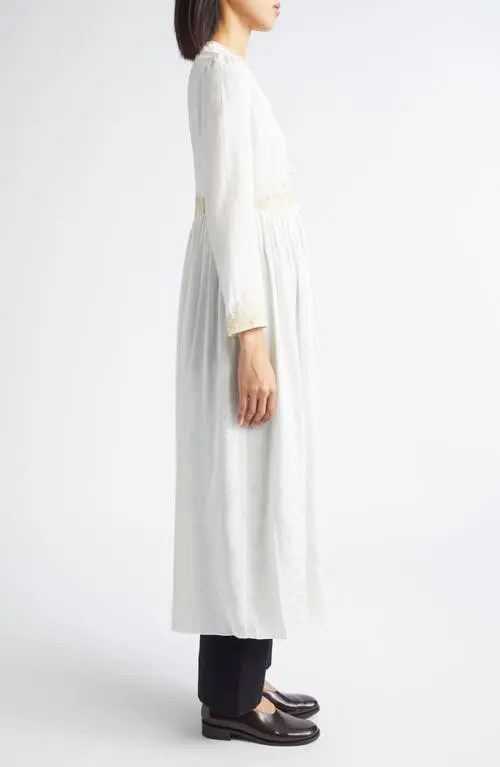 BODE Trousseau Long Sleeve Lace Silk Maxi Dress