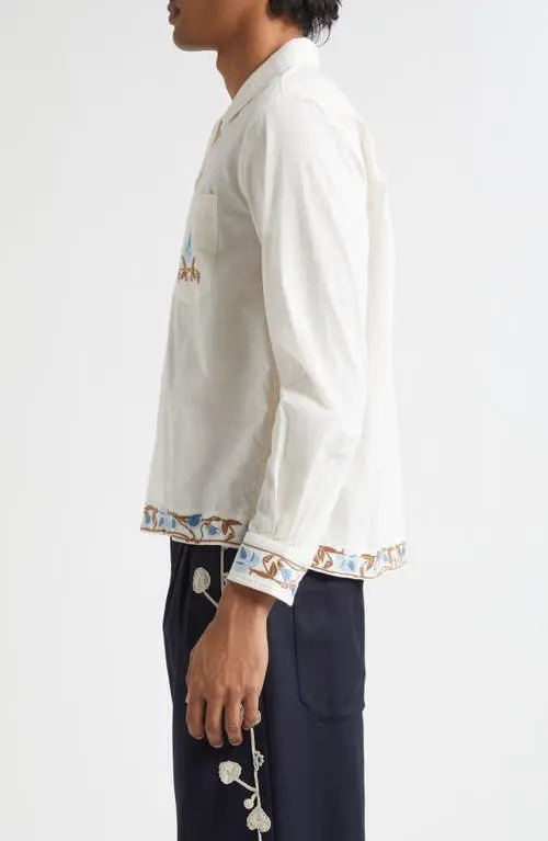 BODE Nouveau Vine Long Sleeve Button-up Shirt - Cream