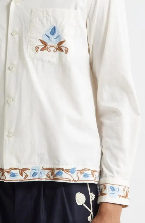 BODE Nouveau Vine Long Sleeve Button-up Shirt - Cream
