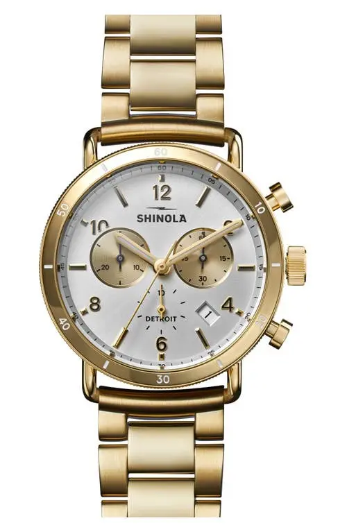 Shinola Canfield Sport Chronograph Bracelet Watch - Gold/white