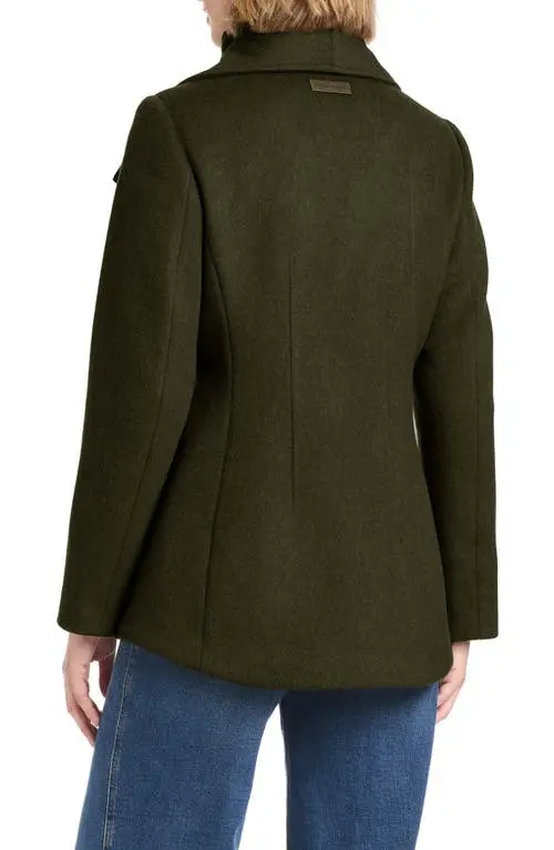 Vince Camuto High-low Hem Wool Blend Coat With Fixed Bib - Olive