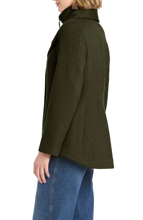 Vince Camuto High-low Hem Wool Blend Coat With Fixed Bib - Olive