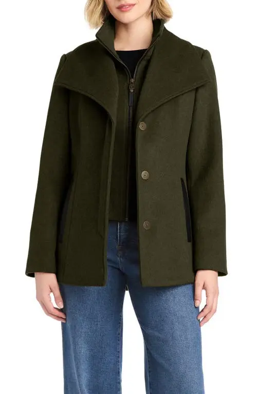 Vince Camuto High-low Hem Wool Blend Coat With Fixed Bib - Olive
