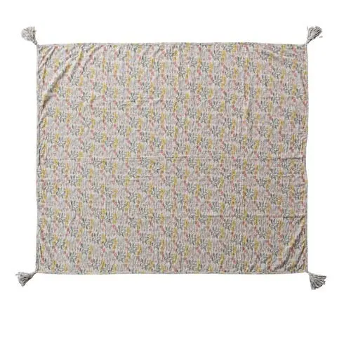 STORIED HOME Floral Cotton Chambray Throw Blanket