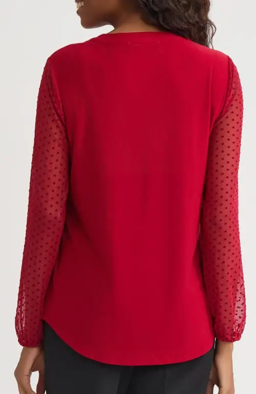 KASPER Split Neck Top - Fire Red