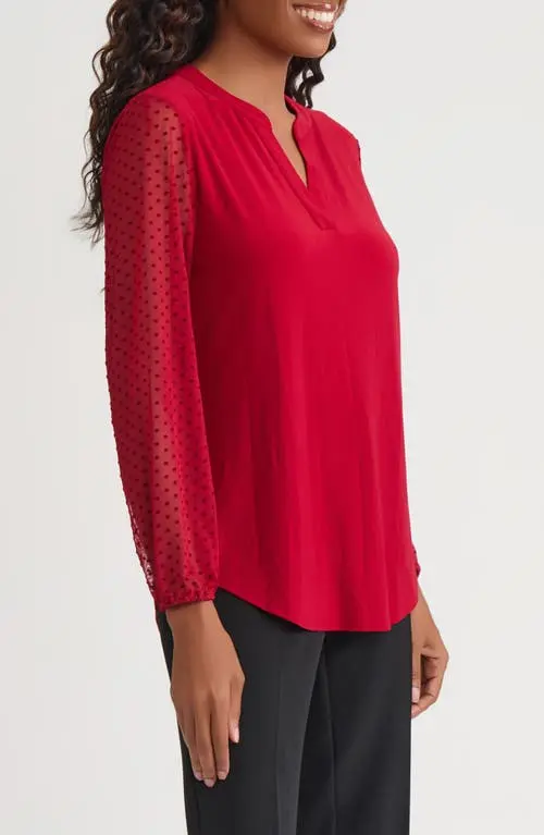 KASPER Split Neck Top - Fire Red