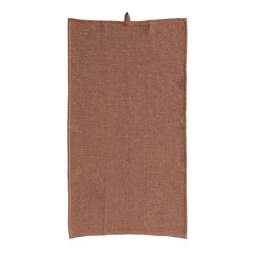 STORIED HOME Oversized Woven Linen And Cotton Waffle Decorative Tea Towel With Loop For Dining And Kitchen - Terracotta
