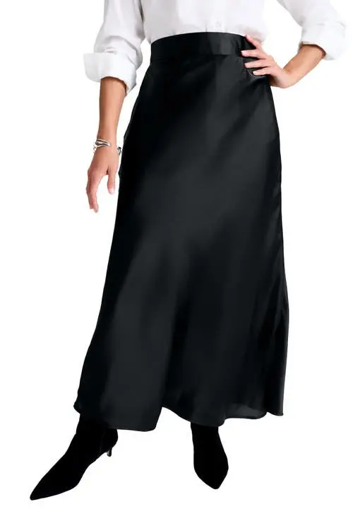 JESSICA LONDON Satin Maxi A-line Skirt - Black