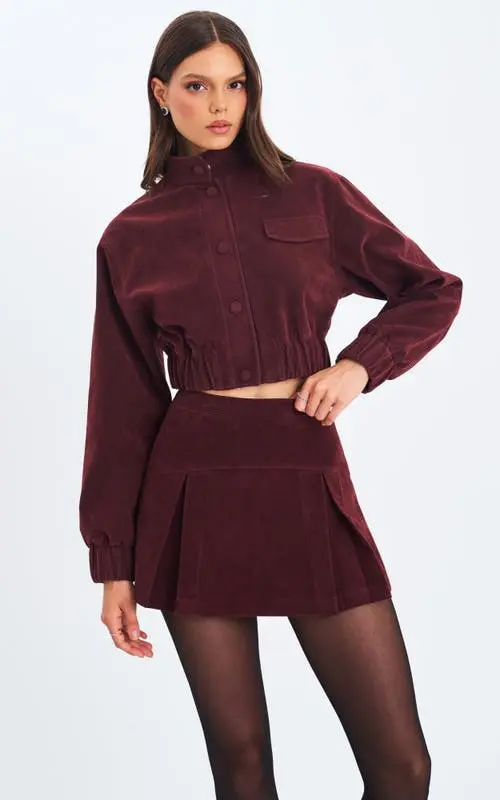 MISS CIRCLE Farryn Vegan Suede Cropped Bomber Jacket