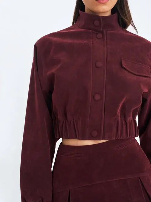 MISS CIRCLE Farryn Vegan Suede Cropped Bomber Jacket