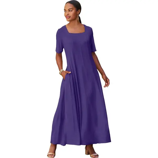 JESSICA LONDON Square Neck Maxi Dress With Fit And Flare Silhouette - Midnight Violet