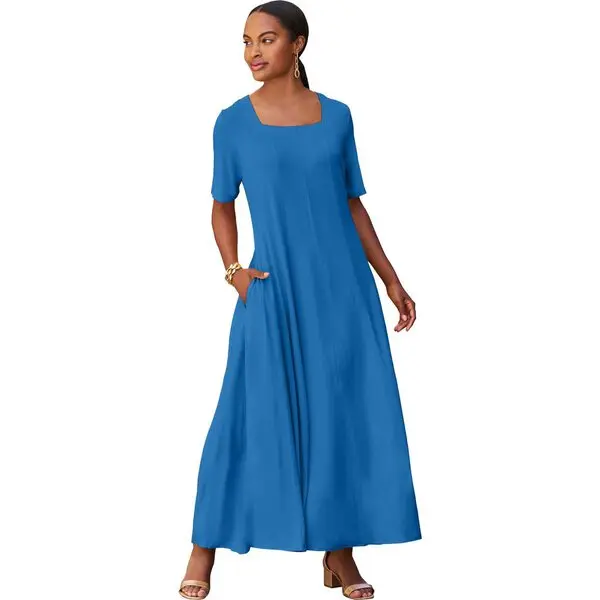 JESSICA LONDON Square Neck Maxi Dress With Fit And Flare Silhouette - Pool Blue
