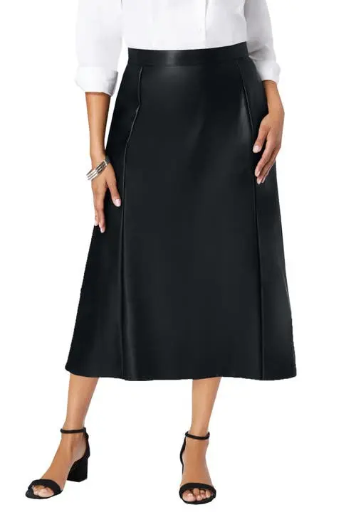 JESSICA LONDON Faux Leather Midi Skirt - Black