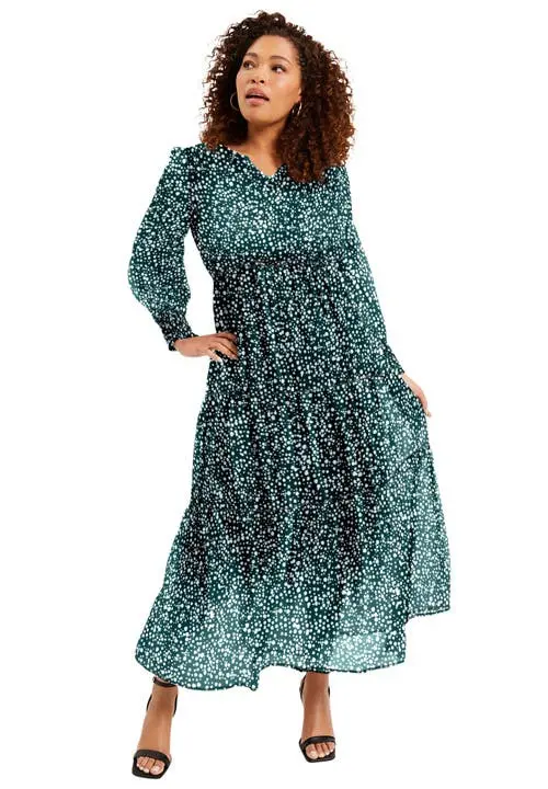 JUNE + VIE Tiered Maxi Dress - Dotted Green