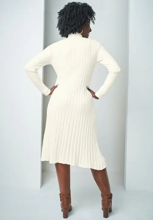 JESSICA LONDON Mock Neck Midi Sweater Dress - Ivory