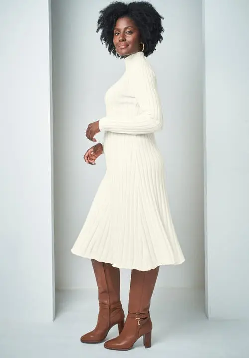 JESSICA LONDON Mock Neck Midi Sweater Dress - Ivory