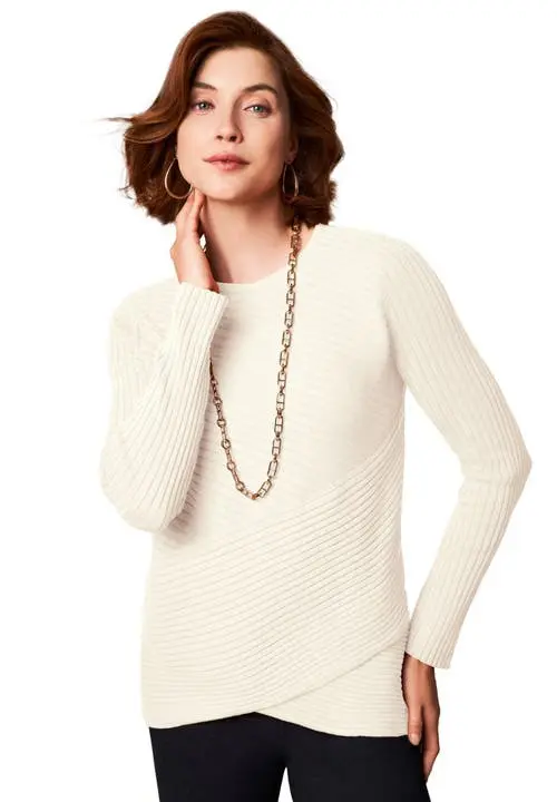 JESSICA LONDON Ribbed Crossover Crewneck - Ivory