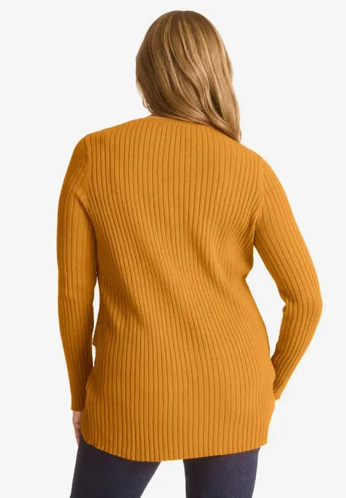 JESSICA LONDON Ribbed Crossover Crewneck Sweater