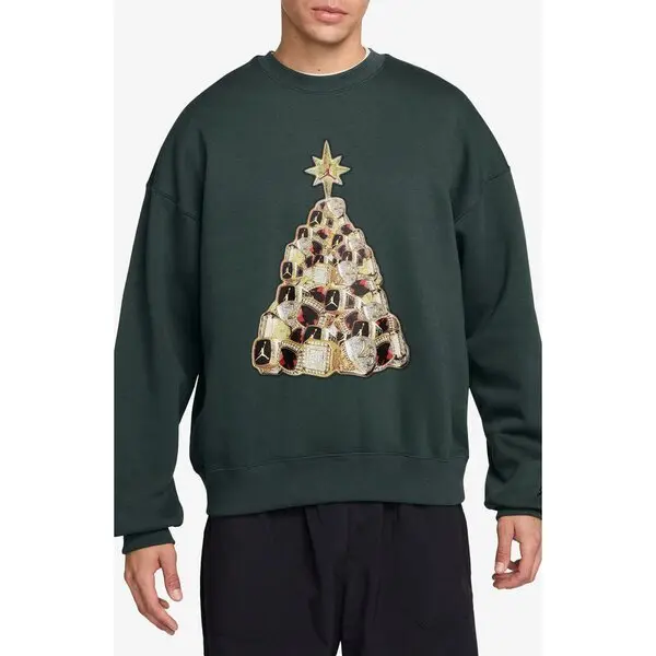 JORDAN Holiday Tree Graphic Sweatshirt - Midnight Green/black