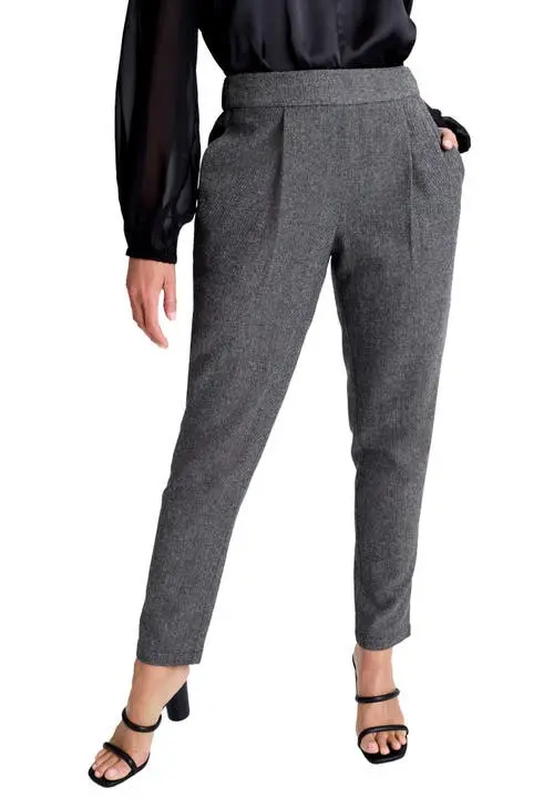 JESSICA LONDON Herringbone Straight Leg Pant - Grey Herringbone