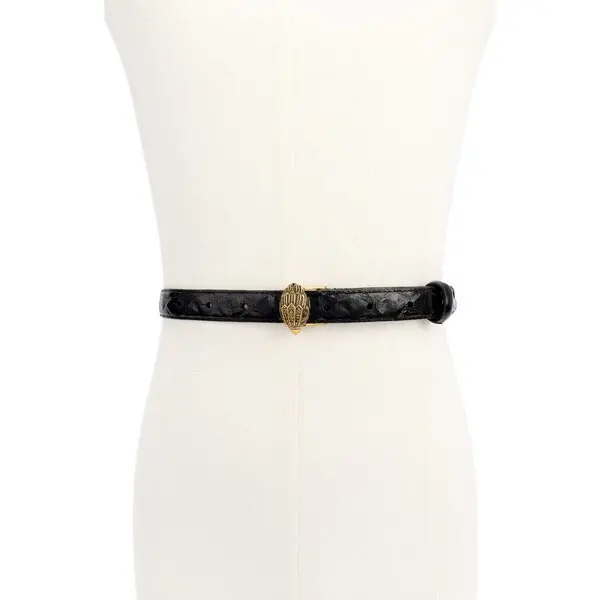Kurt Geiger Eagle Leather Belt - Black Antique Brass