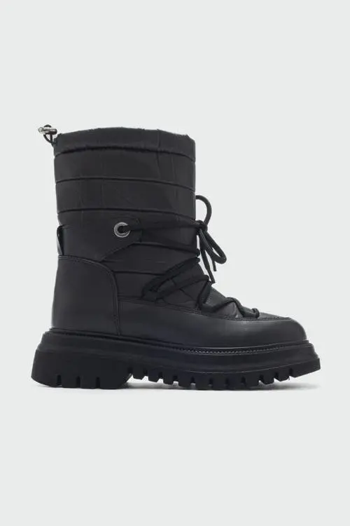 PROLOGUE SHOES Weld Snow Boots - Black Faux Leather