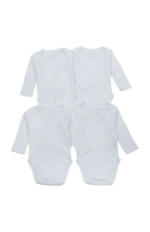 LEVERET Baby Long-sleeve Cotton Bodysuit Four-pack