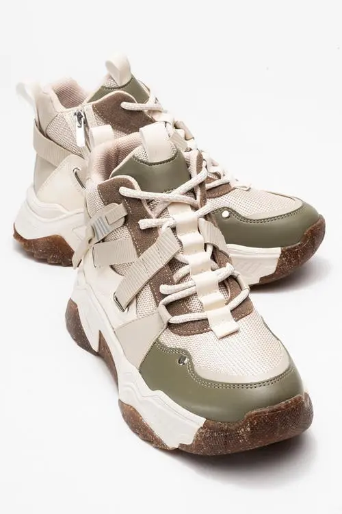 PROLOGUE SHOES Seraphine Sport Boot - Beige Green Faux Leather