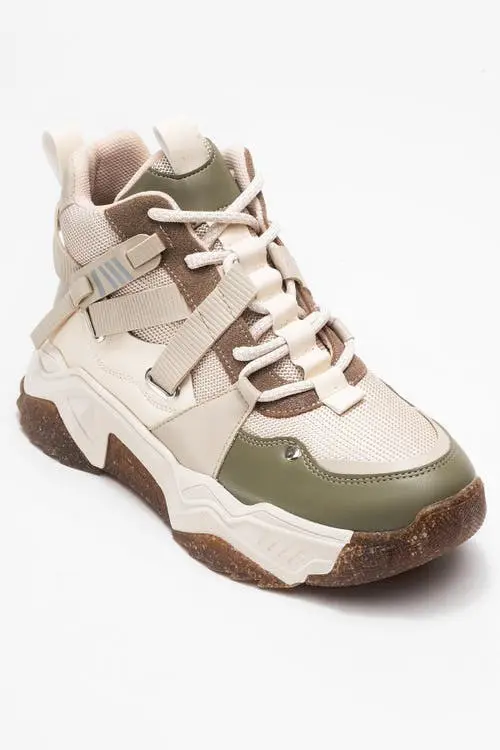 PROLOGUE SHOES Seraphine Sport Boot - Beige Green Faux Leather