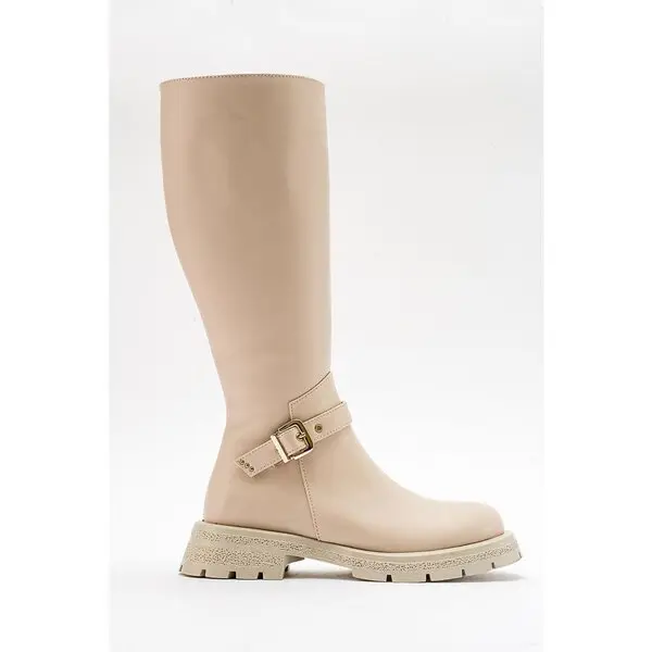PROLOGUE SHOES Covela Knee High Boots - Beige Faux Leather
