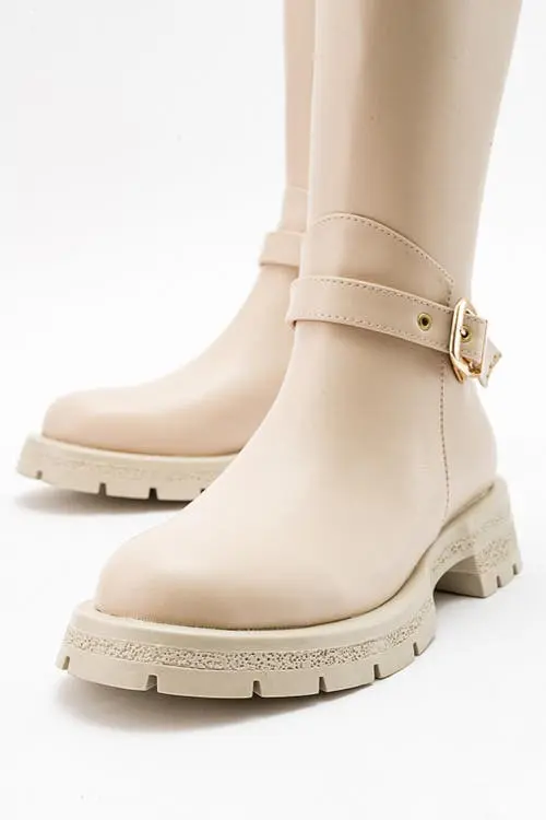 PROLOGUE SHOES Covela Knee High Boots - Beige Faux Leather