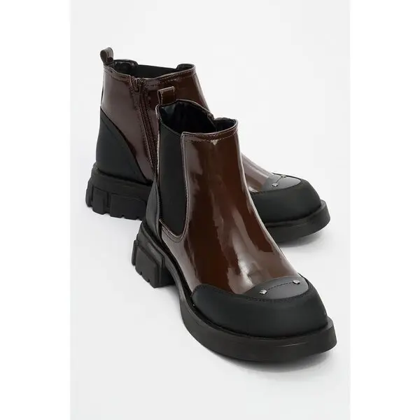 PROLOGUE SHOES Albia Zip Boot - Brown Patent Leather