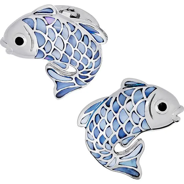 JAN LESLIE Koi Fish Mother Of Pearl Sterling Cufflinks - Blue