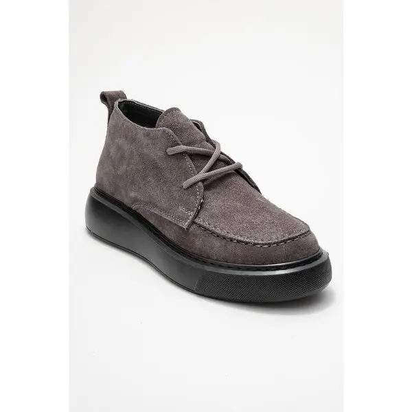 FOREVER & ALWAYS SHOES Lilya Leather Chukka Boot - Grey Suede Faux Leather