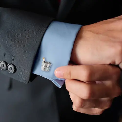 JAN LESLIE Champagne Bottle On Ice Sterling Cufflinks