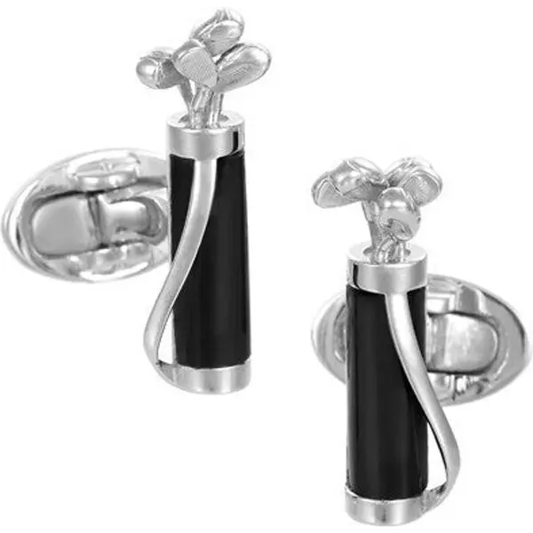 JAN LESLIE Golf Bag And Clubs Gemstone Sterling Cufflinks - Black