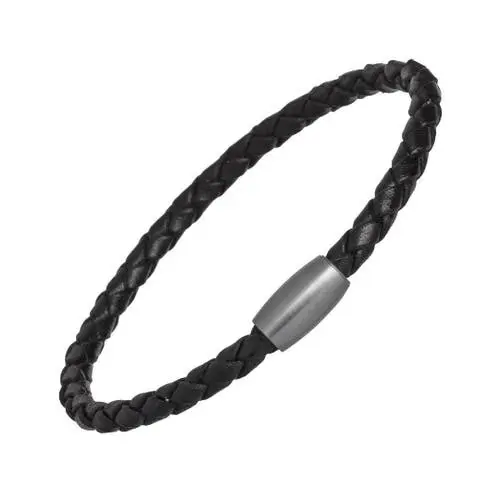 JAN LESLIE Woven Leather Bracelet With Magnetic Closure - Black