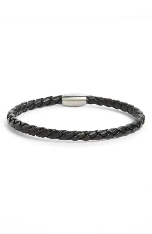 LINK UP Woven Leather Bracelet With Magnetic Closure - Black