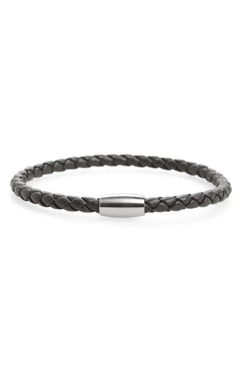 LINK UP Woven Leather Bracelet With Magnetic Closure - Grey