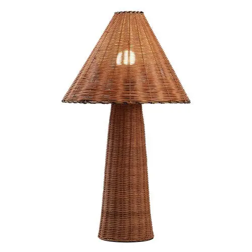 JONATHAN Y Kara 26.5" Modern Coastal Woven Rattan Tapered Cylinder Led Table Lamp - Dark Brown