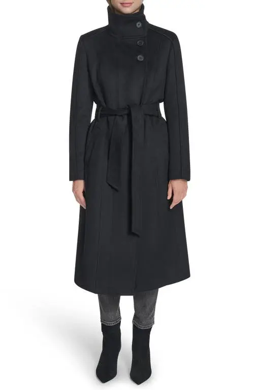 Cole Haan Wool-blend Asymmetric Zip Coat - Black