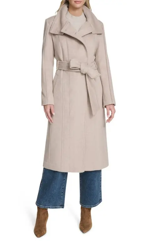 Cole Haan Wool-blend Asymmetric Zip Coat - Bone