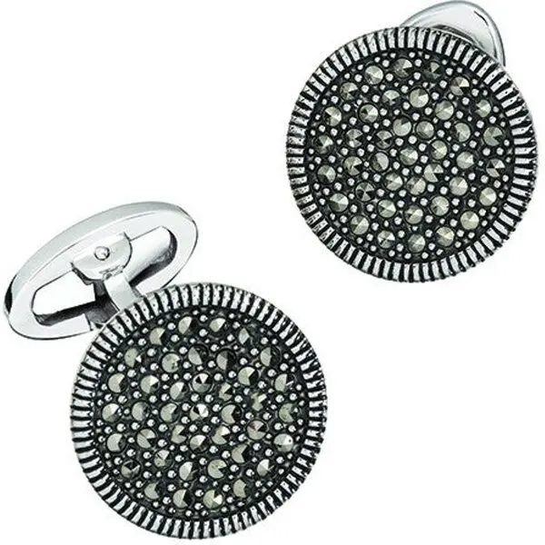 JAN LESLIE Round Marcasite Pave Sterling Cufflinks - Grey